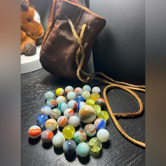 Vintage | Toys | Vintage Marble Set With Leather Pouch | Poshmark
